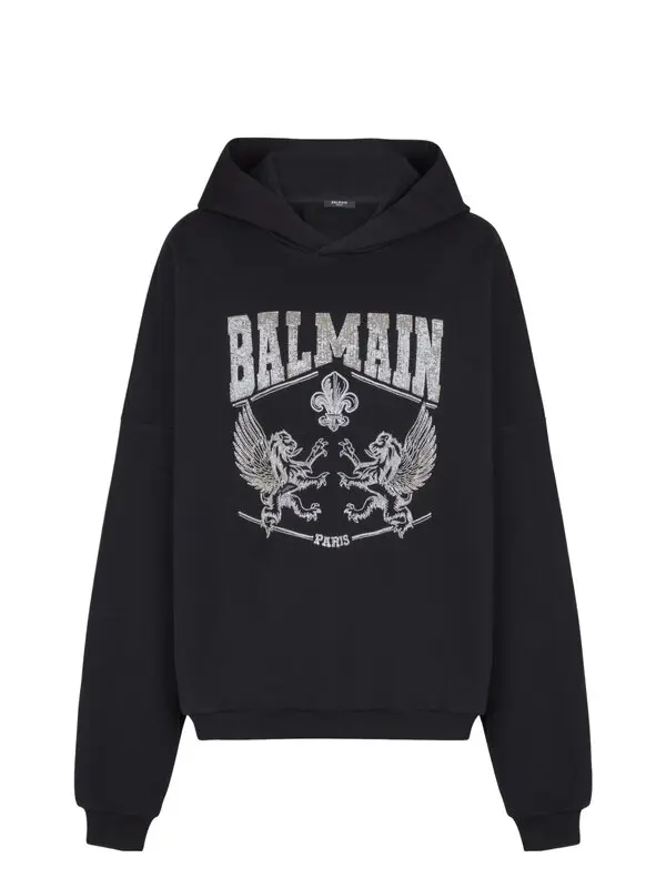 Balmain Logo Embellished Hoodie - Black