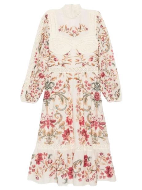 Farm Rio Royal Garden Midi Dress With Mock Neck And Long Sleeves - No