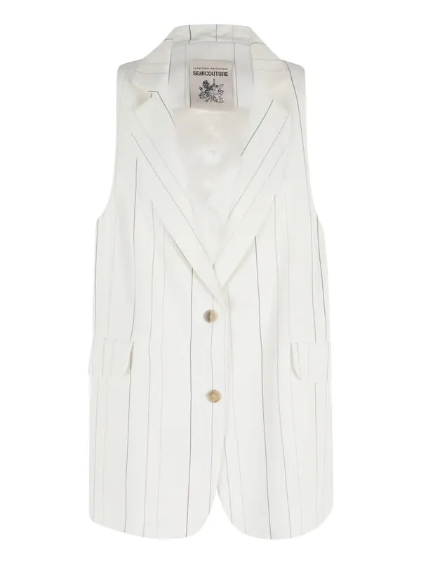 SEMICOUTURE Pinstripe Buttoned Waistcoat - White