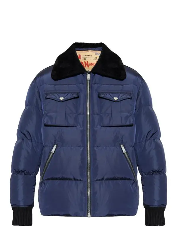 Dsquared2 Zip-up Down Jacket With Trimmed Pockets - Navy Blue