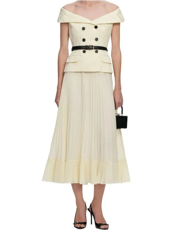 SELF-PORTRAIT Lace Chiffon Midi Dress - Yellow