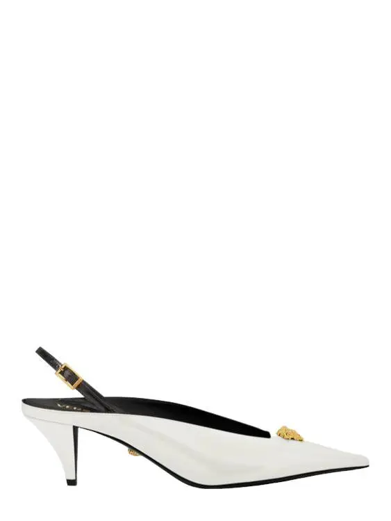 Versace La Medusa Pointed-toe Slingback Pumps - White