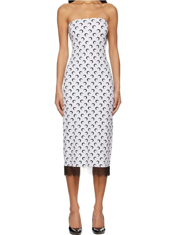 MARINE SERRE Crescent Moon Bustier Midi Dress - White