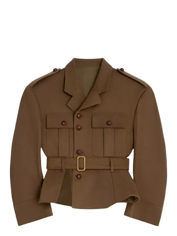 Celine Peplum Jacket In Diagonal Wool - Light Brown
