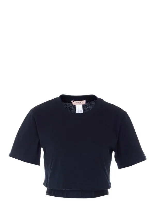 TWINSET Crewneck Short Sleeve Cropped Top - Black