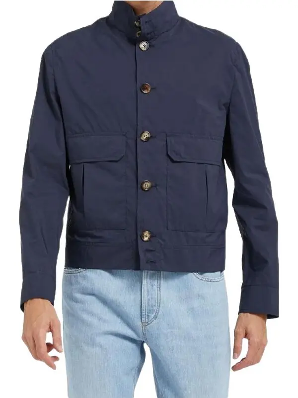 Brunello Cucinelli Long Sleeve Stand Collar Jacket - Blue