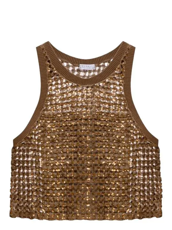 Brunello Cucinelli Net Embroidery Top - Brown