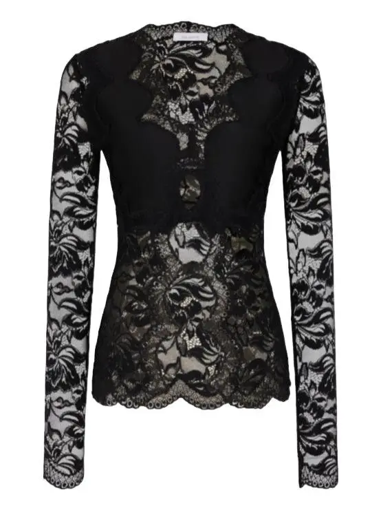 Rabanne Long Sleeve Lace Top - Black