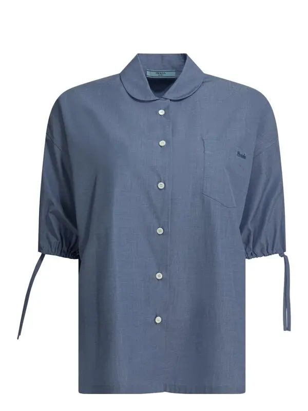 Prada Short Sleeve Button-up Shirt With Ruffled Cuffs - Blue