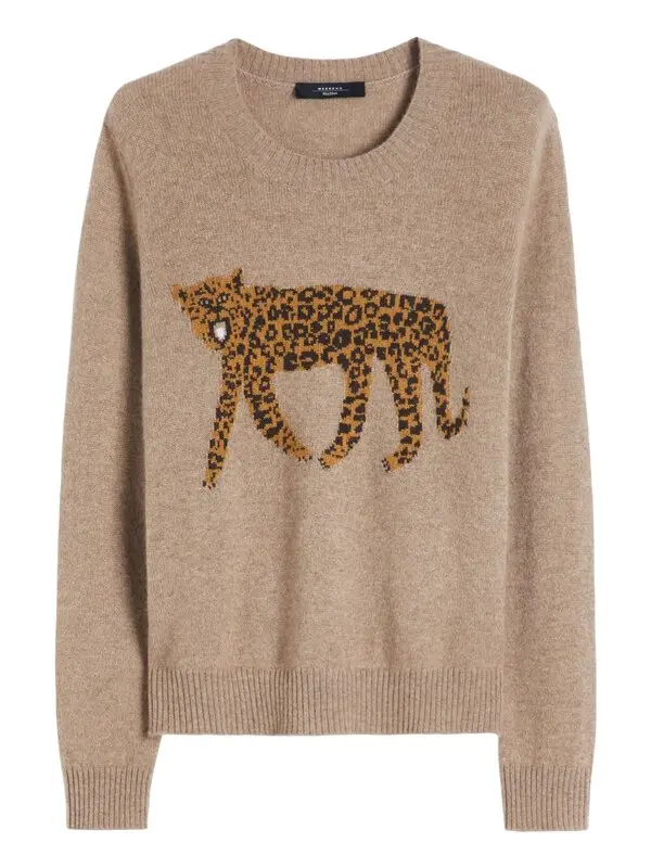 Max Mara Long-sleeved Cashmere Sweater With Graphic Print - Grey Dove