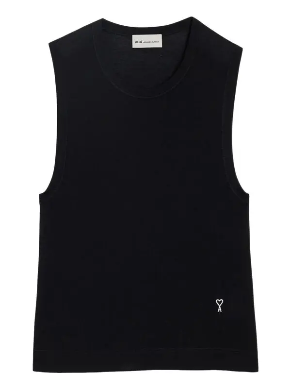 Ami Sleeveless Crewneck Top With Pattern Decoration - Black