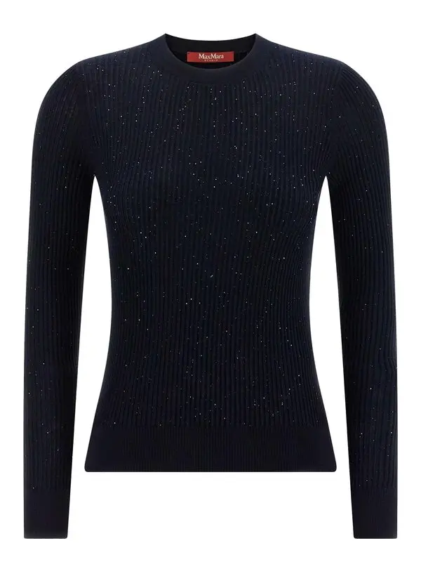 Max Mara Ribbed Crewneck Jumper With Micro-sequins - Black