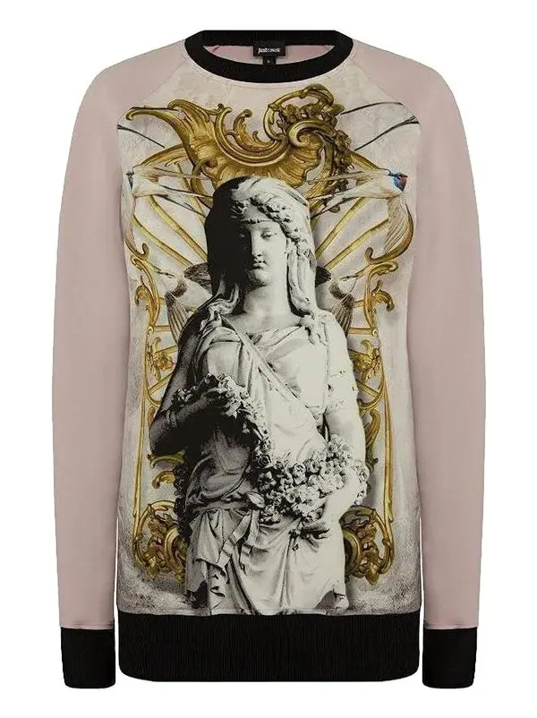 Just Cavalli Printed Round Neck Long Sleeve Sweater - Nude