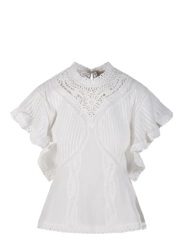 Farm Rio Openwork Ruffled Blouse - White