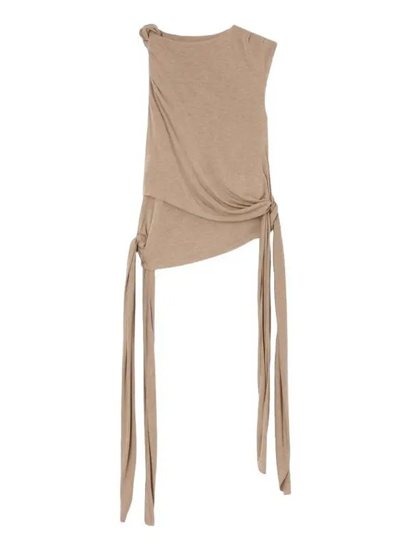 GANNI Sleeveless Asymmetrical Wrap Top - Nude