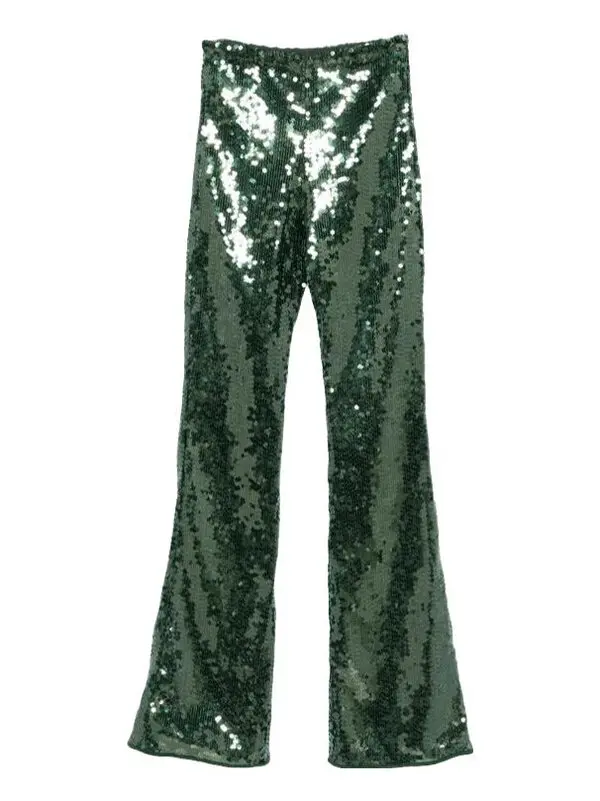 Oseree Sequin Embellished Flared Pants - Green