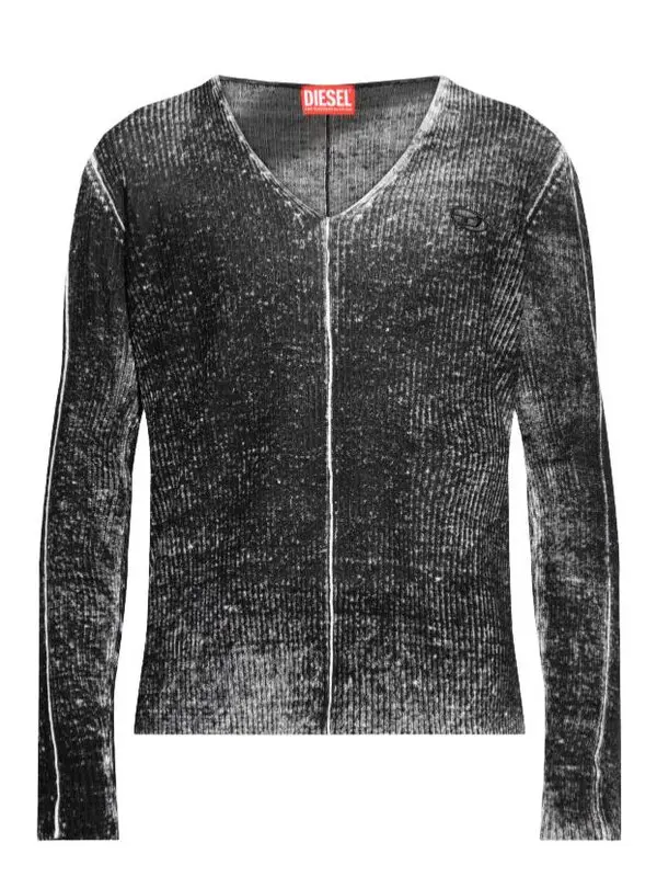 DIESEL® Robbel Ribbed V-neck Sweater - Black