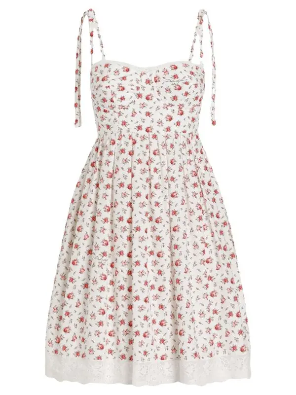 Dolce & Gabbana Small Rose-printed Short Poplin Dress - White