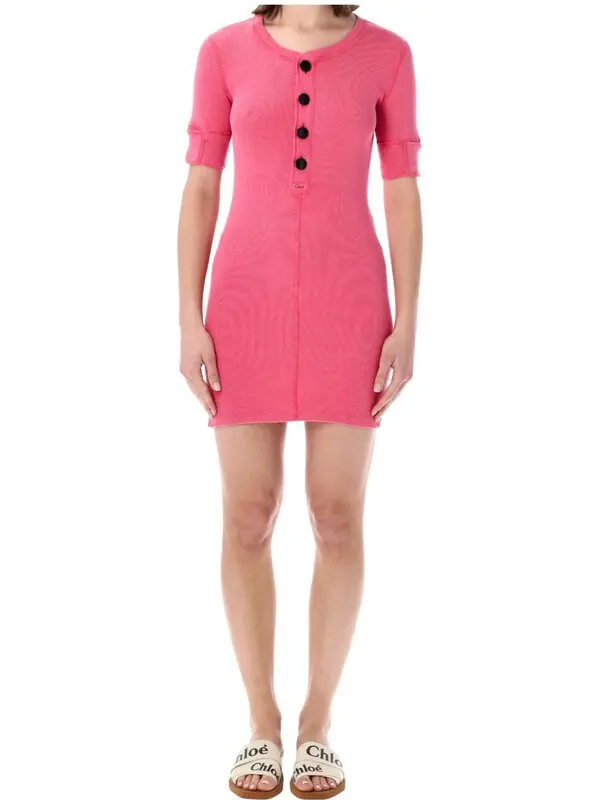 Chloé Ribbed Knit Buttoned Mini Dress - Nude
