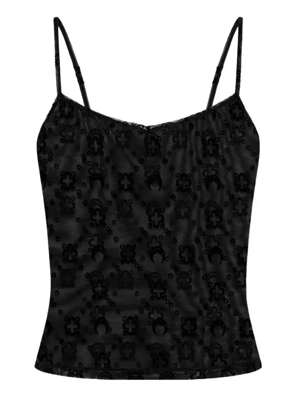MARINE SERRE Moonogram Mesh Flocked Straps Top - Black