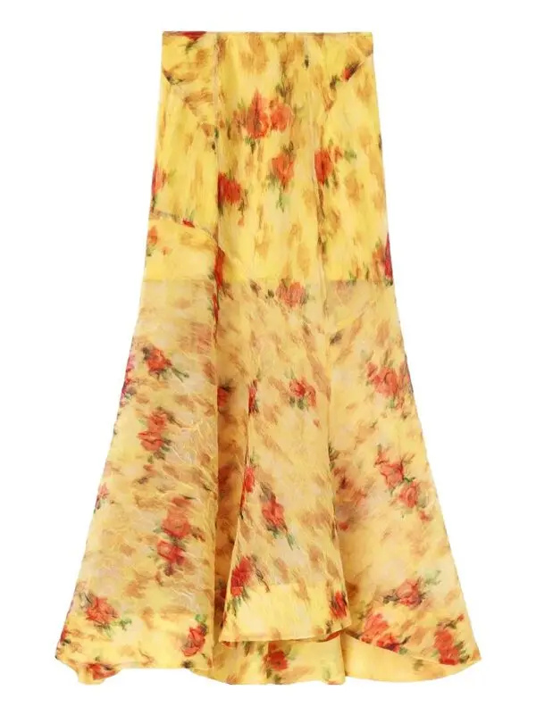 GANNI Printed Shibori Organza Flared Skirt - Yellow