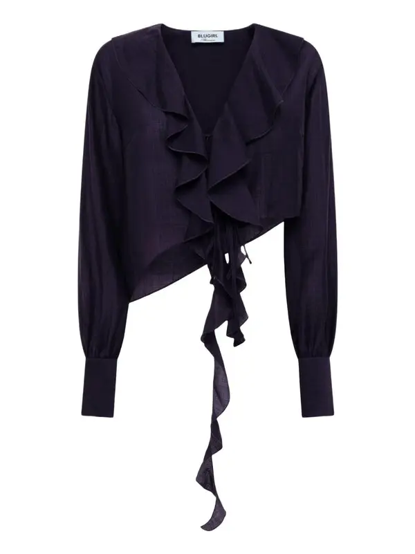 BLUGIRL Ruffled Asymmetrical Wrap Top - Black