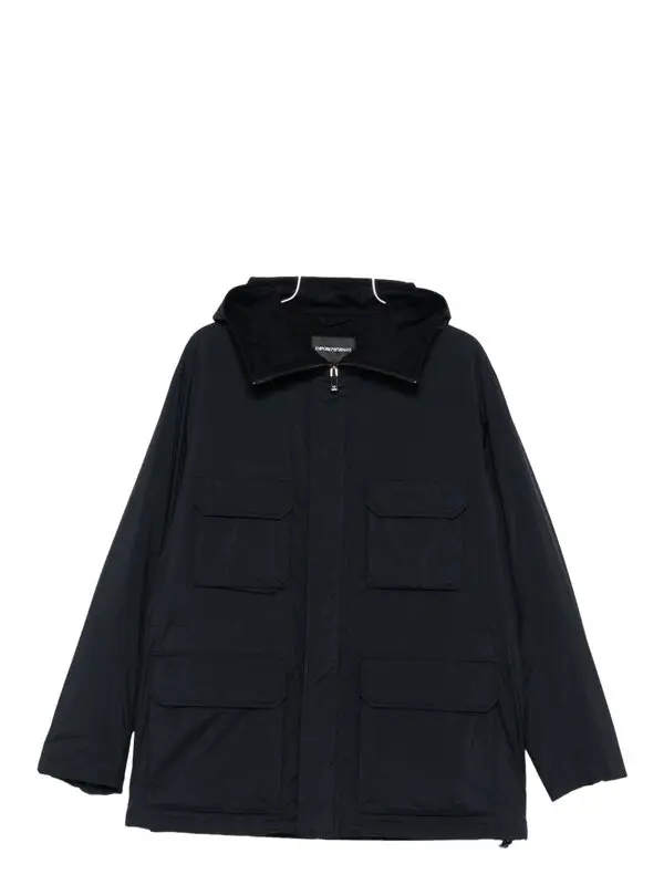 Emporio Armani Hooded Jacket With Multiple Pockets - Black