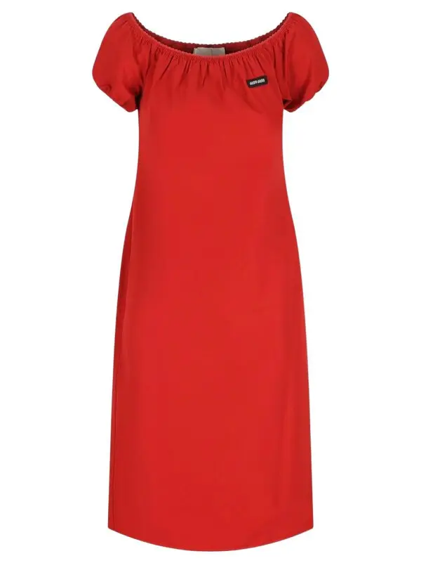 Miu Miu Off-the-shoulder Poplin Dress With Slit - Red