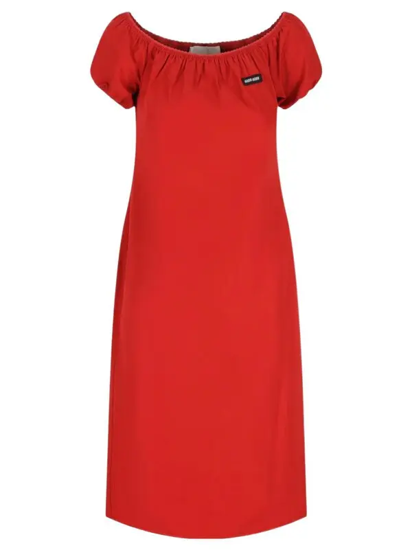 Miu Miu Off-the-shoulder Poplin Dress With Slit - Red