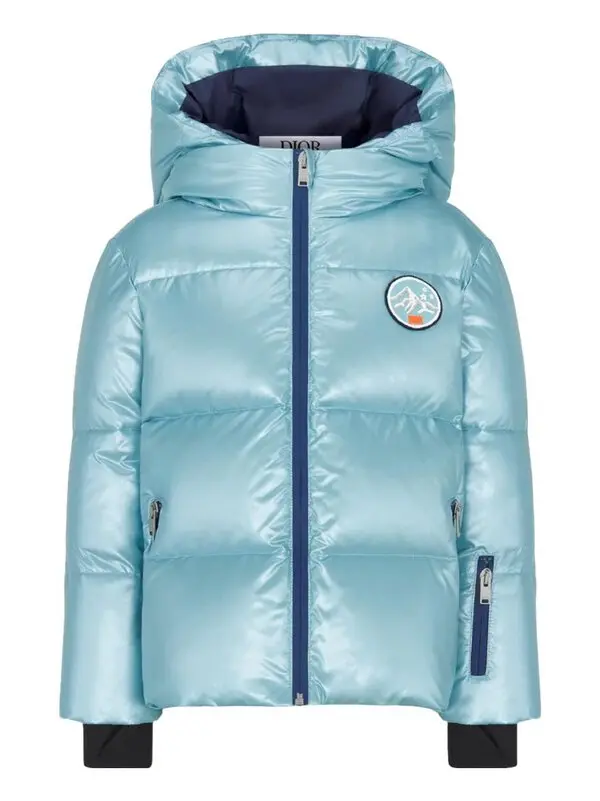 Dior Hooded Down Jacket With Embroidered Patches - Blue