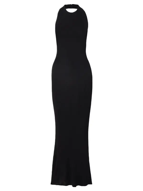 NILI LOTAN Gertrude Ribbed Knit Halterneck Maxi Dress - Black