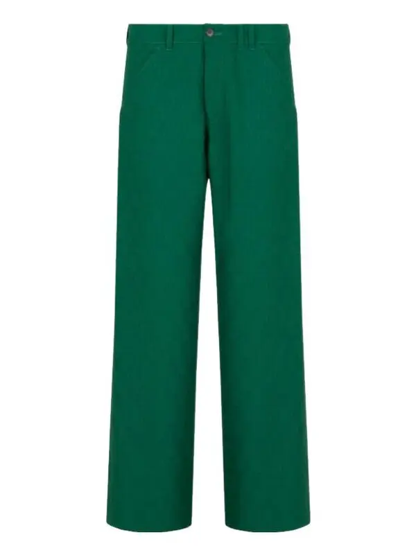 Marni Green Jacquard Wool Trousers With Geometric Motif - Fern Green