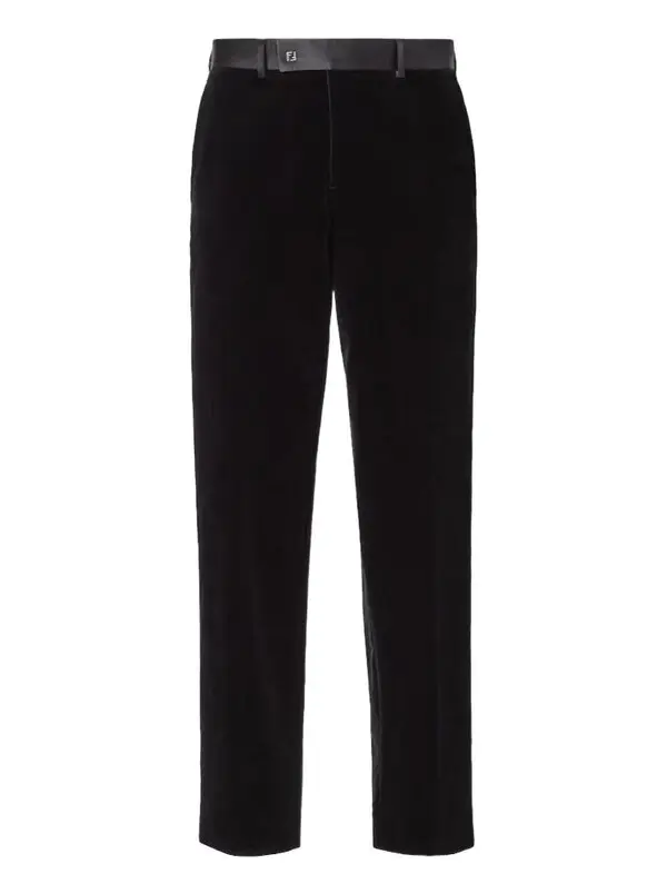 Fendi Velvet Cigarette Trousers With Satin Waistband And Ff Logo Detail - Black