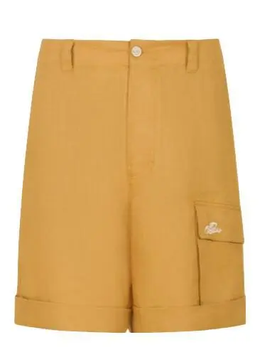 Marni Yellow Ramie Cargo Shorts With Embroidered Logo - Sunflower