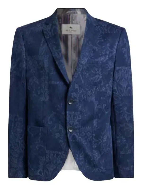 Etro Single-breasted Cotton Jacquard Jacket With Floral Motif - Blue