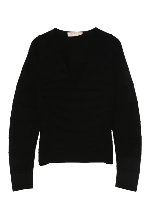 TWINSET Textured Knit V-neck Sweater - Black