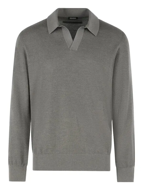 Zegna Ribbed Knit V-neck Sweater - Grey