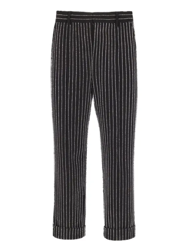 Balmain Straight-leg Trousers With Crystal Stripes - Black