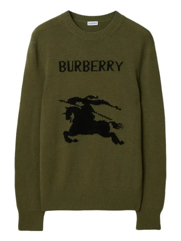 Burberry Wool Cashmere Sweater With Equestrian Knight Motif - Tent Green