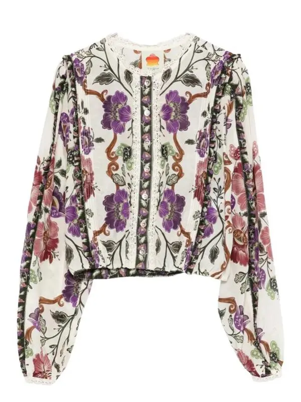 Farm Rio Rococo Printed Long Sleeve Top - Multicolor