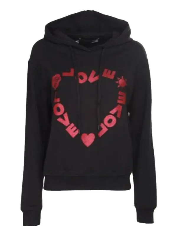 Moschino Hooded Sweatshirt With Heart Logo - Black