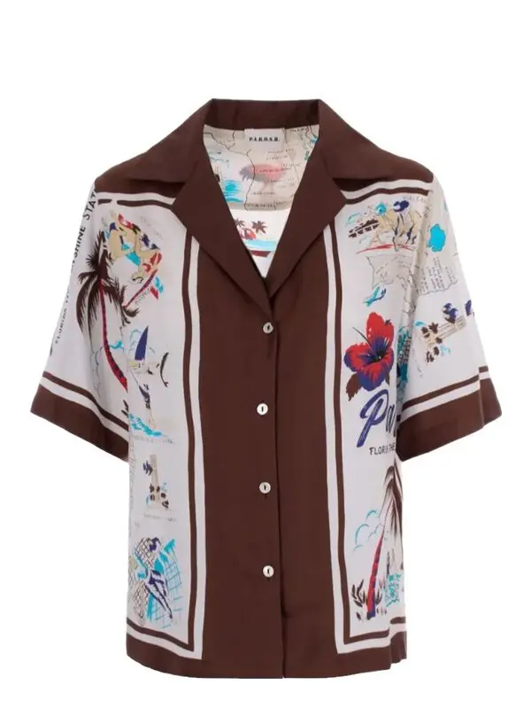 P.a.r.o.s.h Printed Short Sleeve Shirt - White And Brown