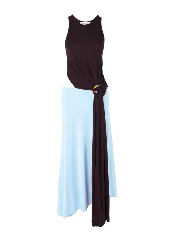 Victoria Beckham Sleeveless Round Neck Embellished Midi Dress - Blue