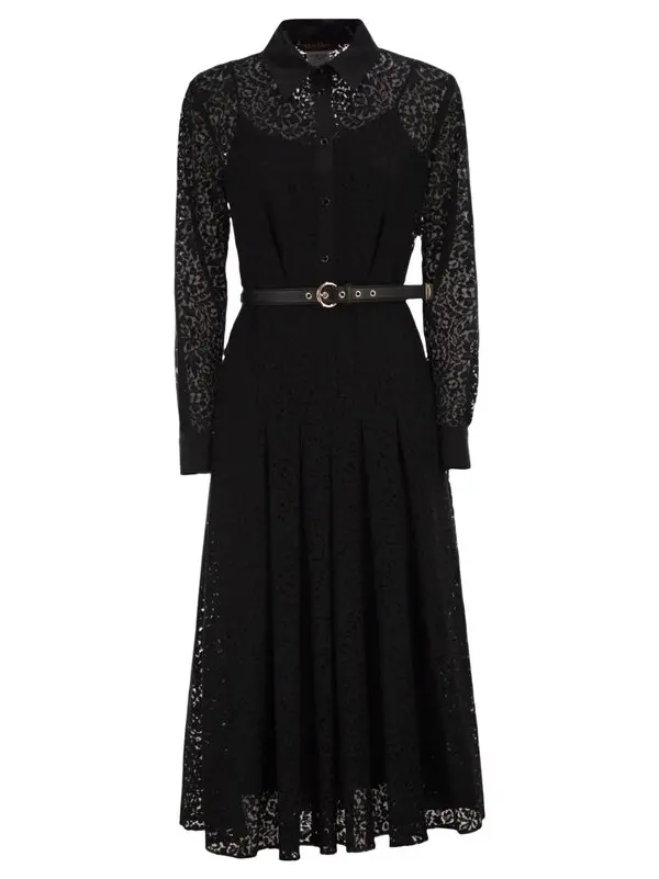 Max Mara Alençon Lace Shirt Dress With Jeweled Buttons - Black