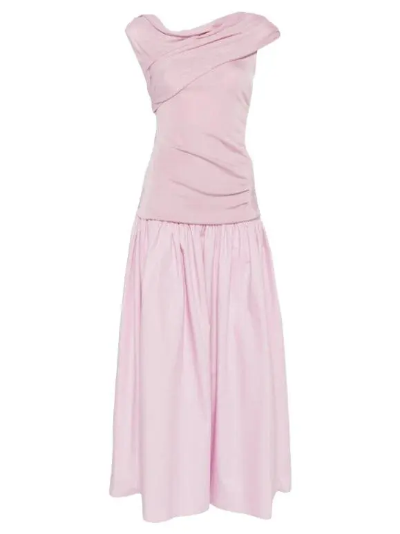 SELF-PORTRAIT Draped Gathered Midi Dress - Pink