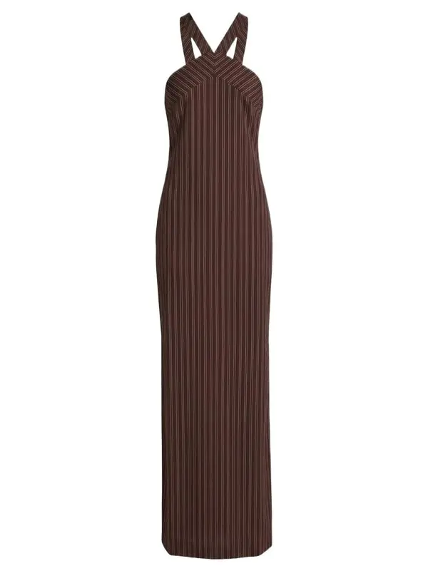 Patrizia Pepe Sleeveless Pinstripe Maxi Dress - Brown