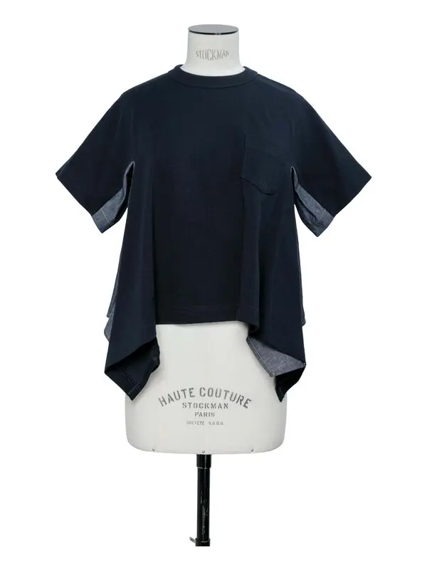 Sacai Patchwork Design Short Sleeve Top - Navy Blue