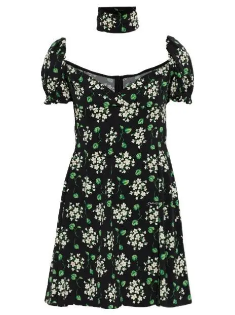 Dolce & Gabbana Floral Puff-sleeve Mini Dress - Black