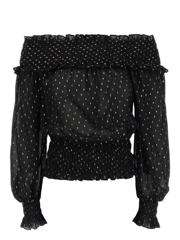 SELF-PORTRAIT Off-shoulder Ruffled Top - Black/gold