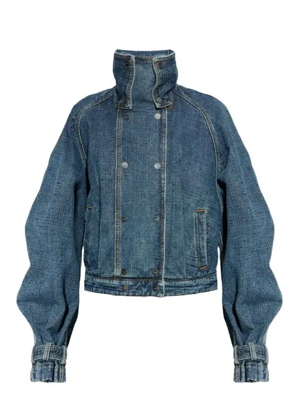 LANVIN Cropped Stand Collar Denim Jacket - Blue